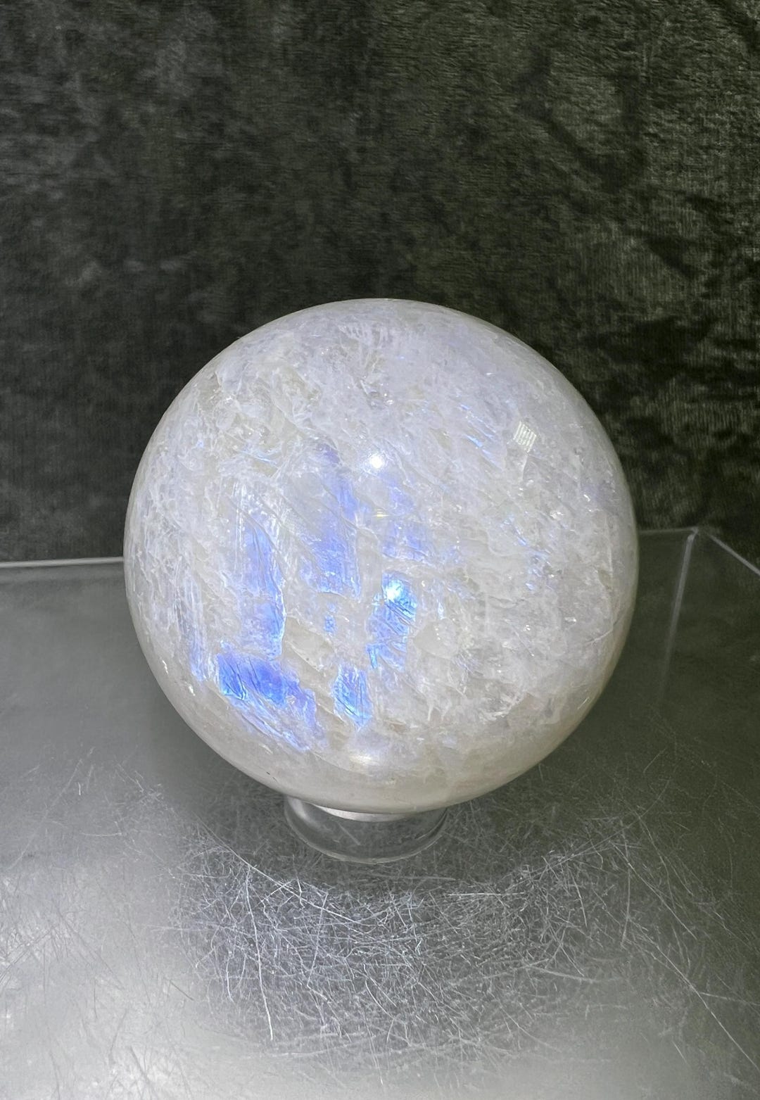 Rare White Moonstone Crystal Sphere. Gorgeous Blue Flash. High Quality ...