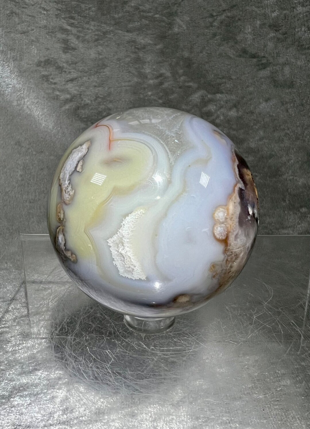 Rare Blue Flower Agate Sphere. 59mm. Beautiful Patterns and Quartz ...