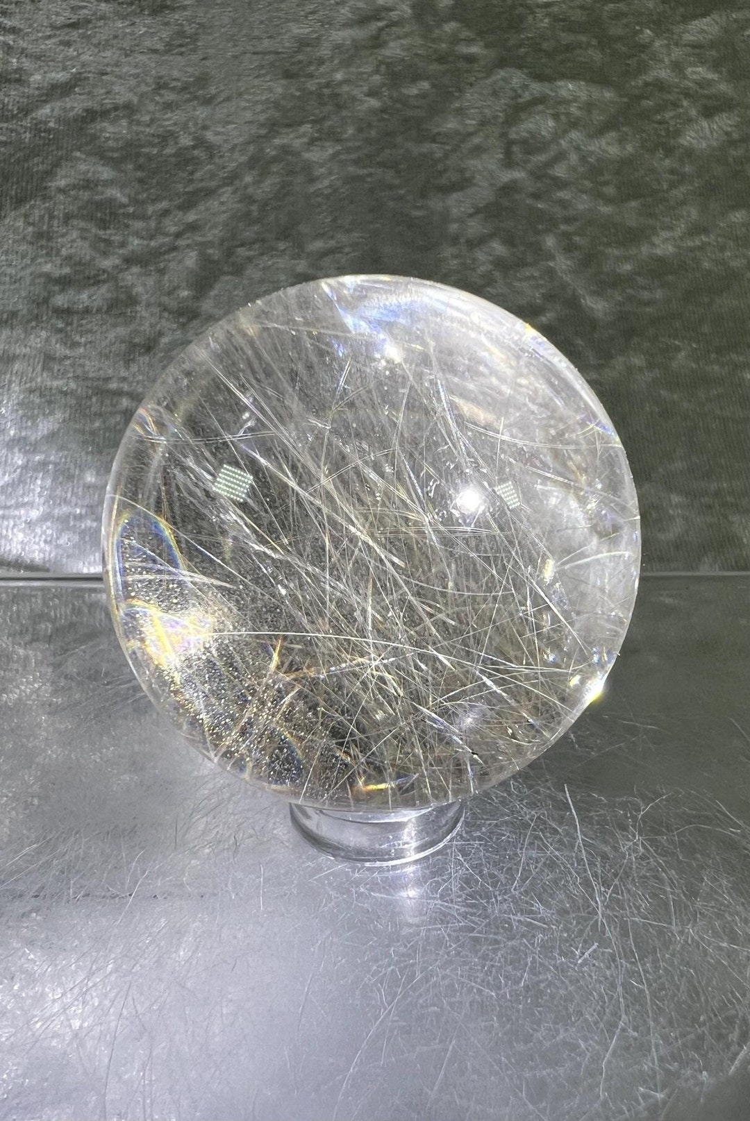Gorgeous Silver Rutile Quartz Sphere. Very Nice Rainbow. Beautiful ...