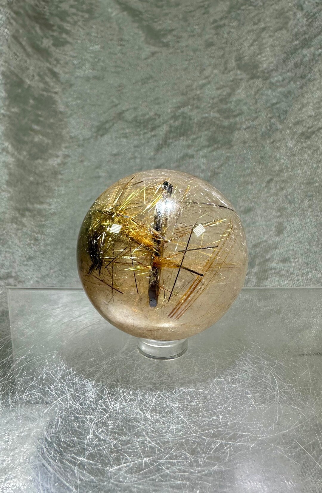 Stunning Golden Rutile Quartz Sphere With Amazing Tourmaline Inclusions ...