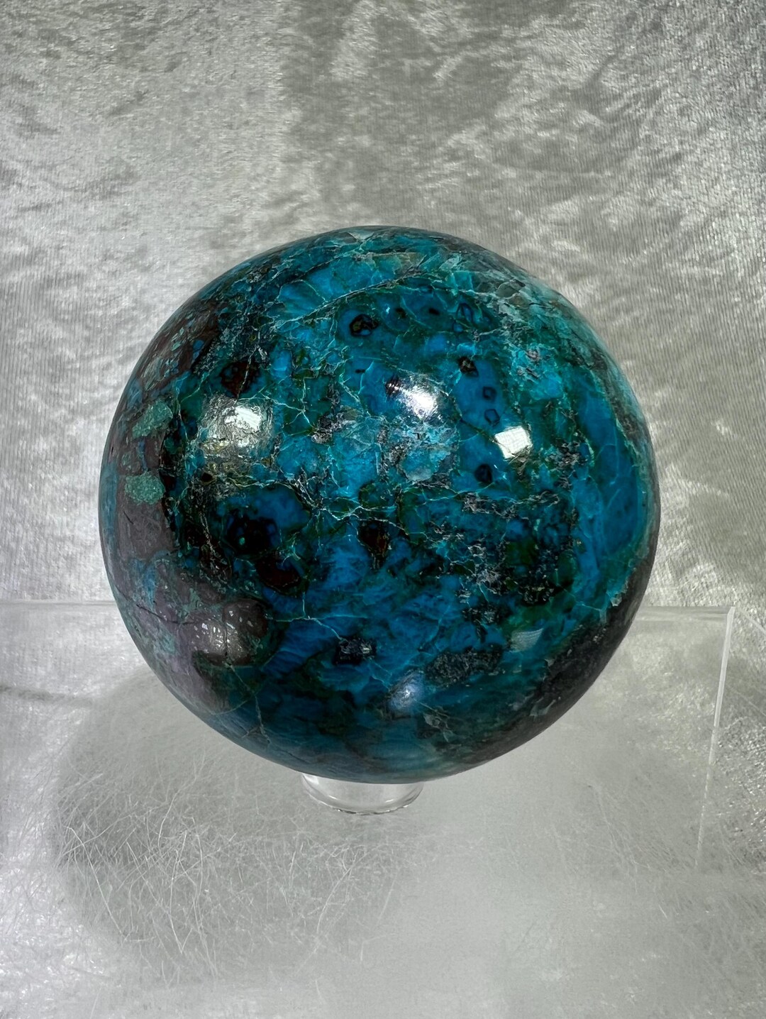 Stunning Large Chrysocolla Crystal Sphere. 66mm. Incredible Deep Colors ...