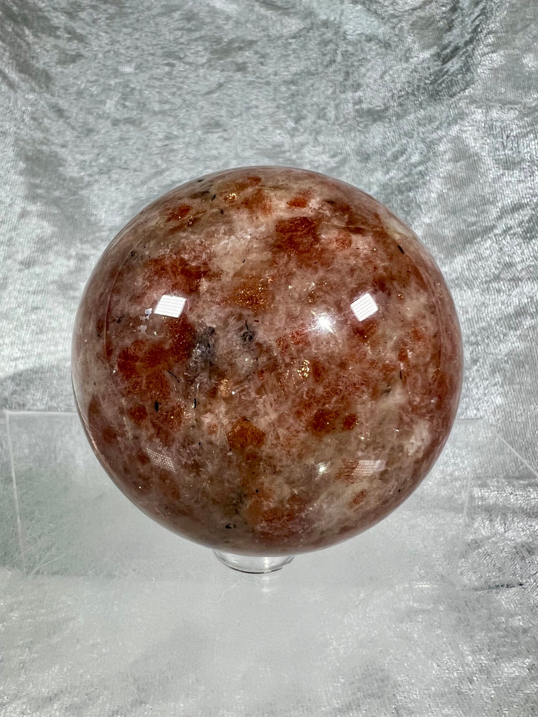 Gorgeous Golden Sunstone Crystal Sphere. 66mm. Very Pretty Flash on This Rare Sunstone Sphere ...