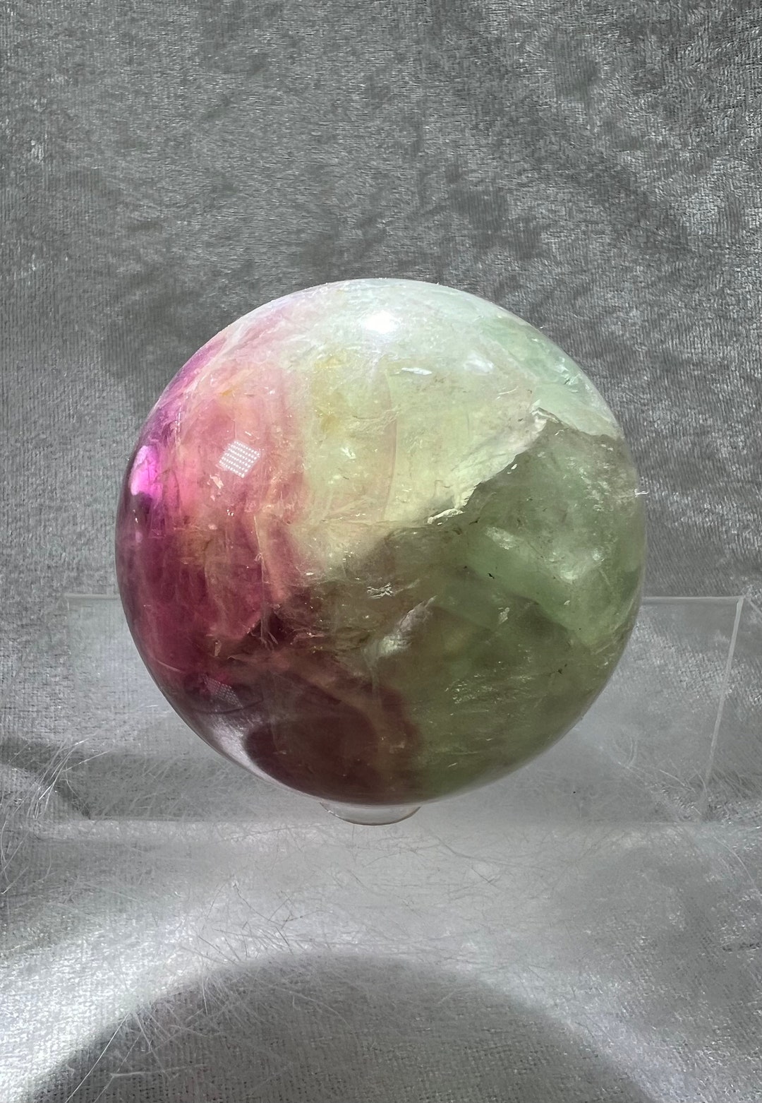 Gorgeous Fluorite Crystal Sphere. 69mm. Beautiful Watermelon Fluorite ...