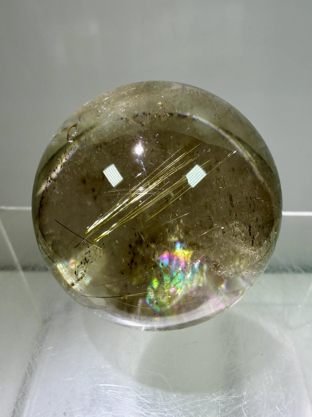 Rutile Quartz Sphere: 49mm Big Rainbow With Beautiful Gold Rutile ...