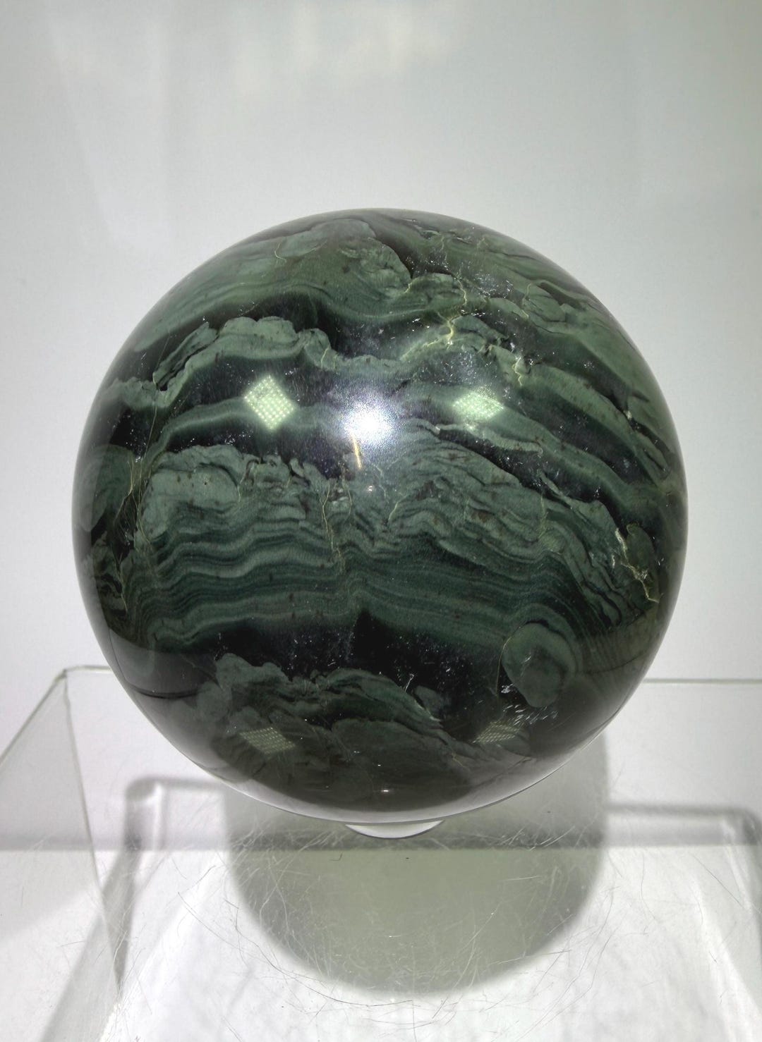 African Green Jade Crystal Sphere: 67mm Amazing Patterns on This ...