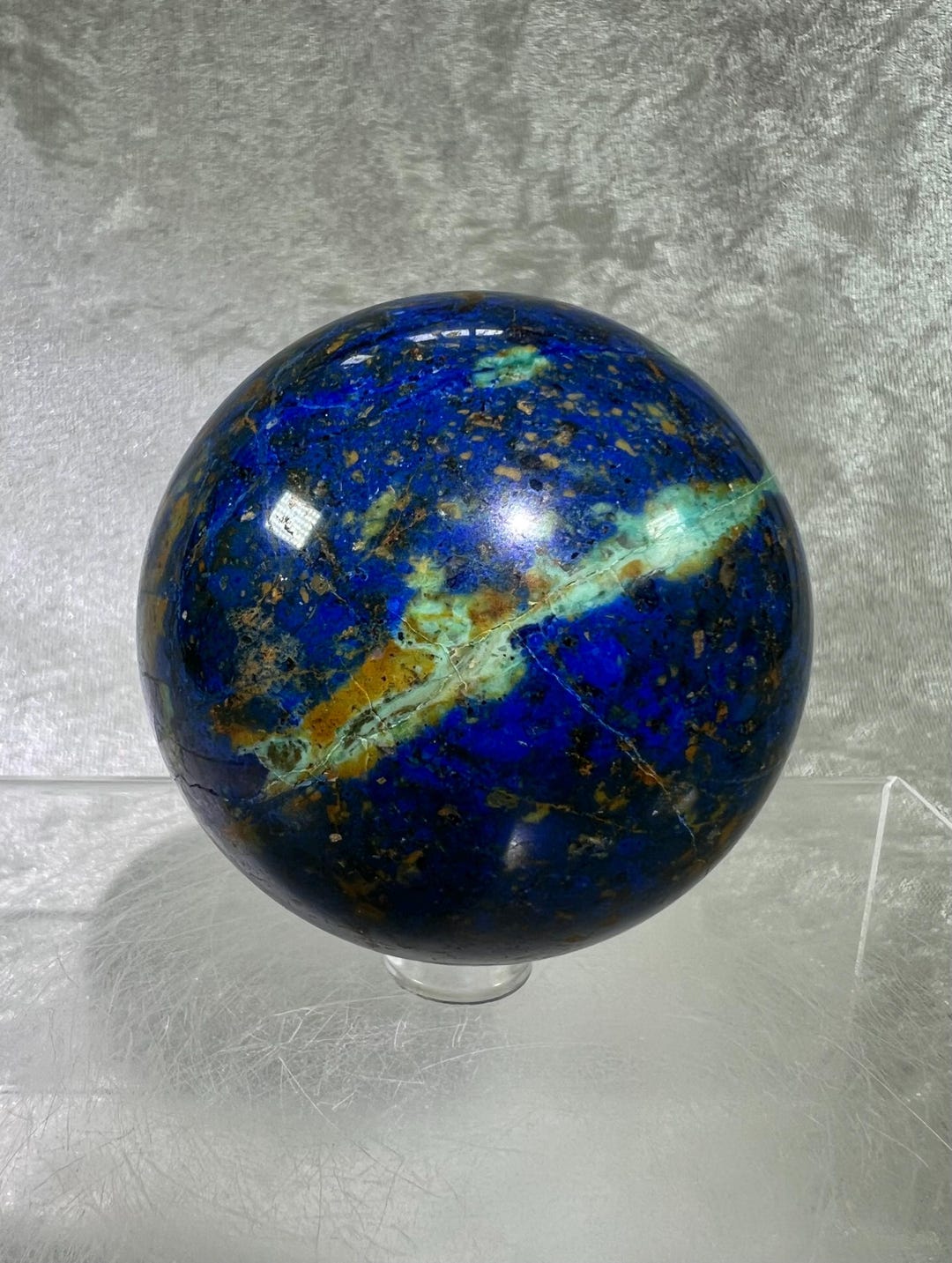 Amazing Azurite and Malachite Crystal Sphere. 65mm. Beautiful Deep ...