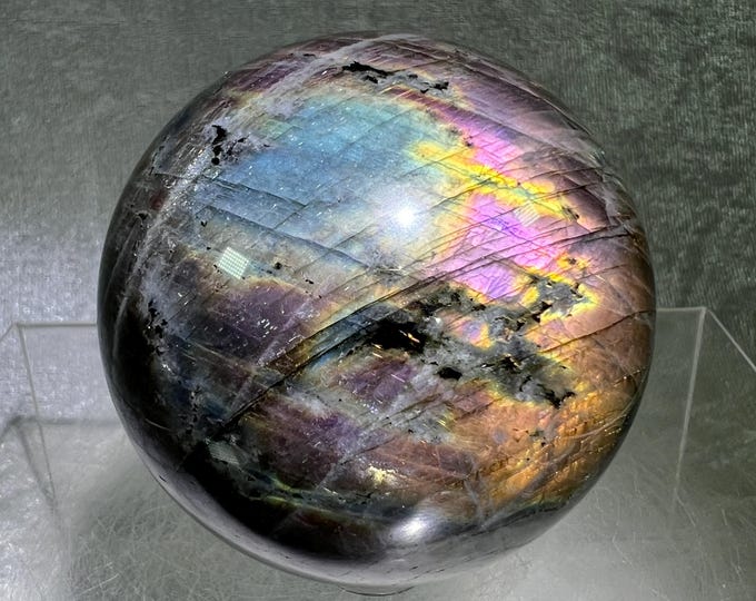 Gorgeous Rainbow Labradorite Sphere. 64mm. Very Rare Pink, Orange ...