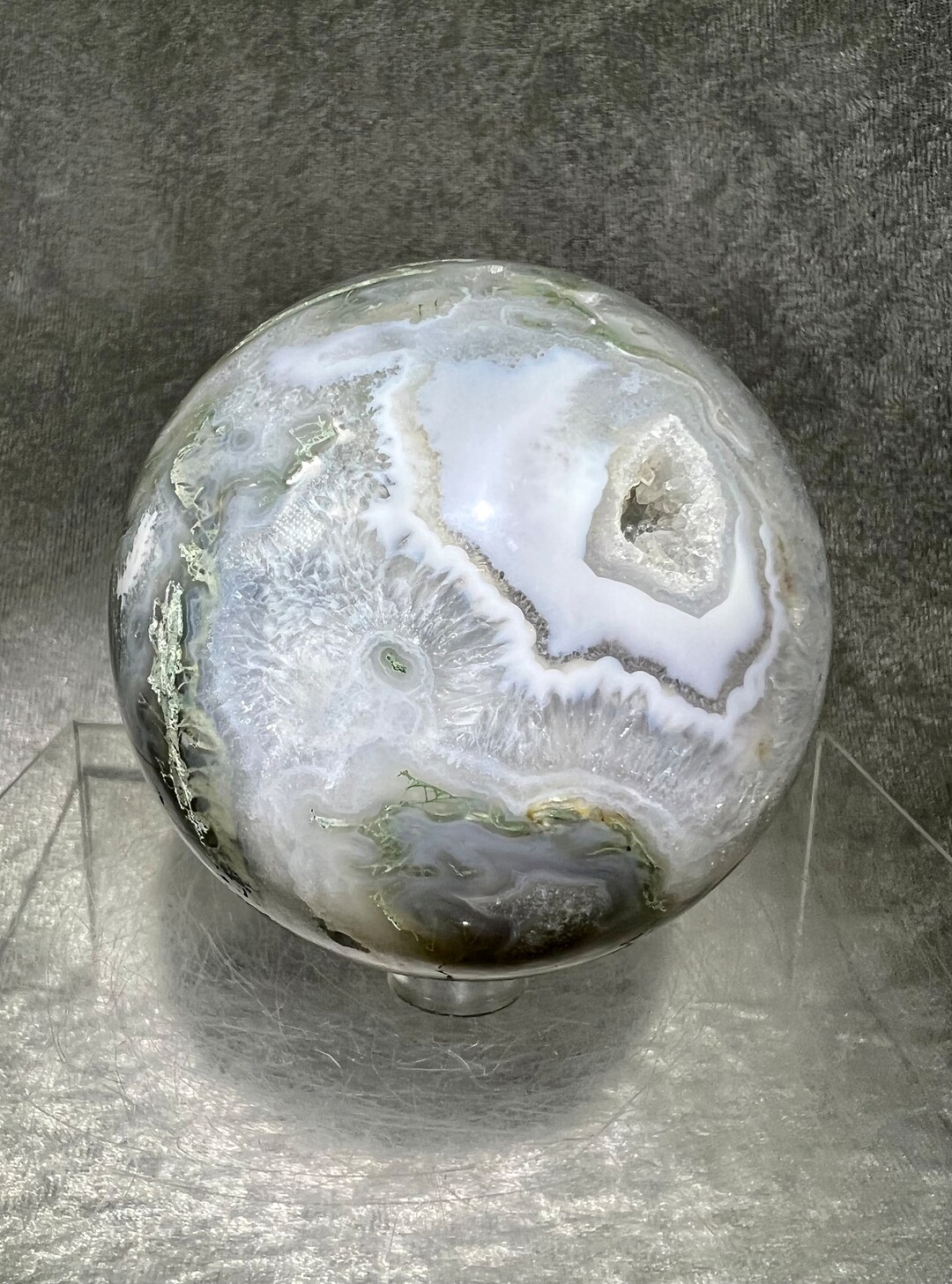 Rare Light Blue and Green Moss Agate Sphere. 75mm. Incredible Sugar ...
