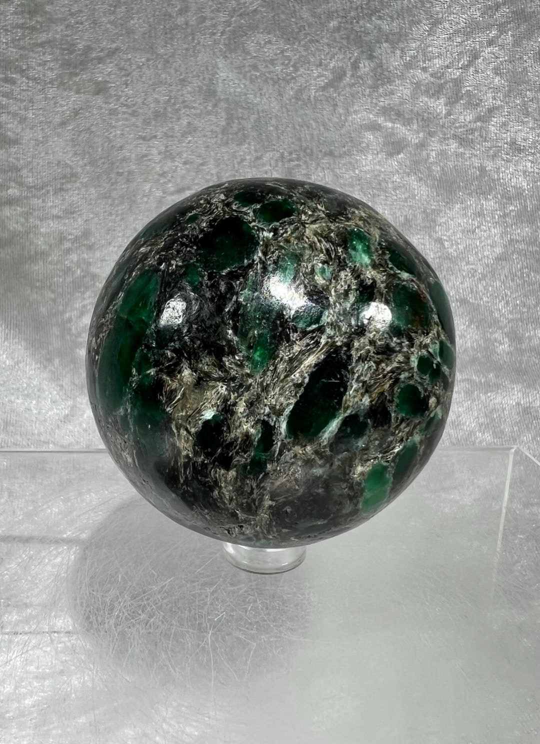 Super Rare Emerald in Matrix Crystal Sphere. 66mm. Gorgeous Green ...
