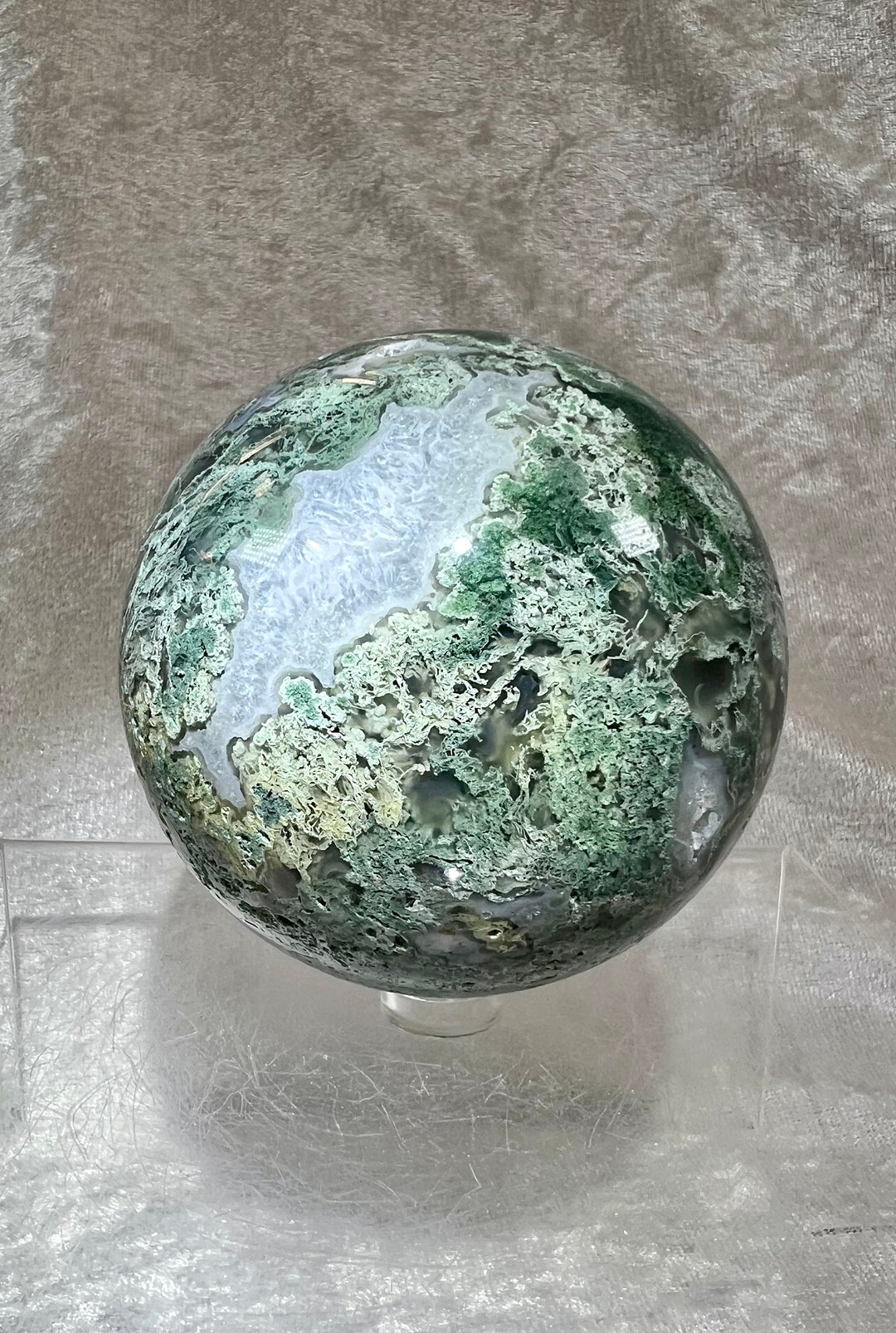 Gorgeous Moss Agate Sphere. 79mm. Incredible Depth and Patterns. Very ...