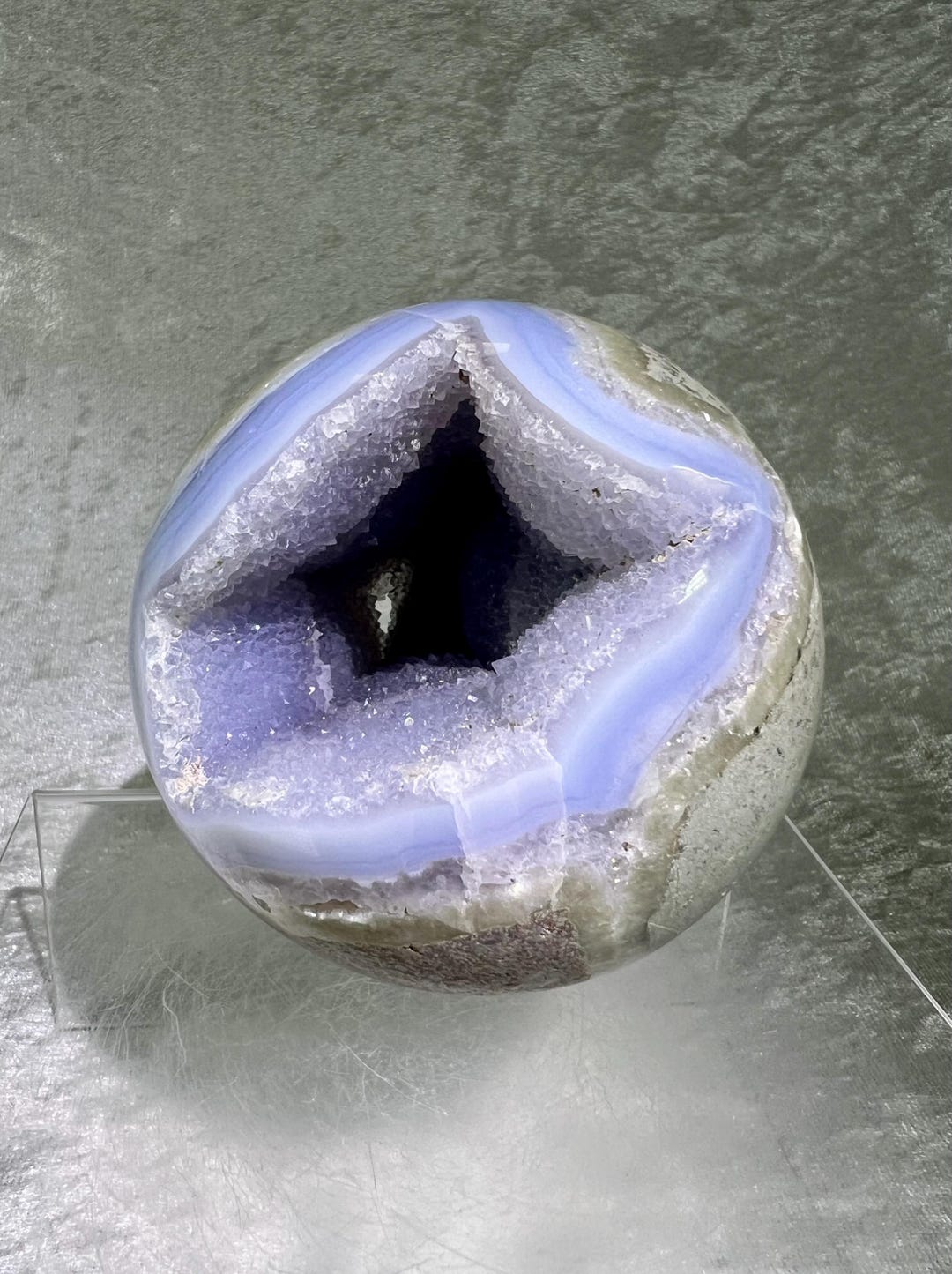 Stunning XL Druzy Blue Lace Agate Sphere. 92mm. Gorgeous Rare Blue Lace ...