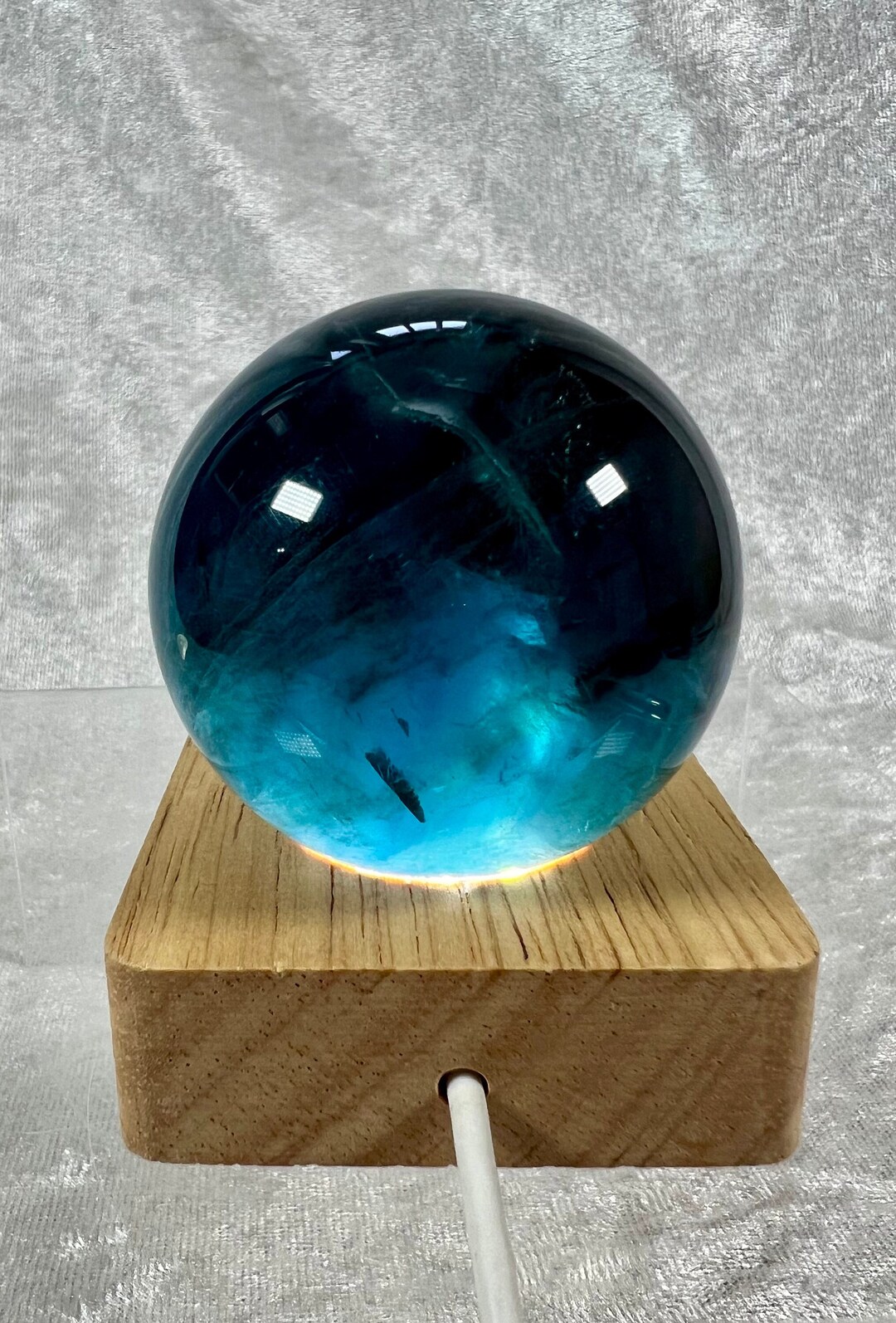Amazing Blue Fluorite Sphere. 57mm. Huge Rainbows! White Light Display ...