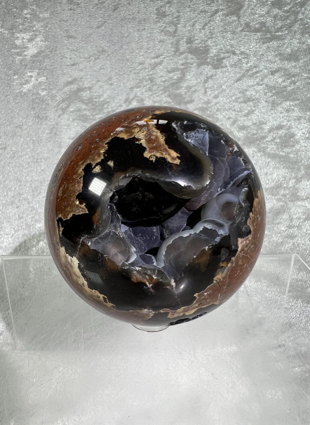 Druzy Volcanic Red Fox Agate Sphere. 69mm. Rare Argentina Crater Agate ...