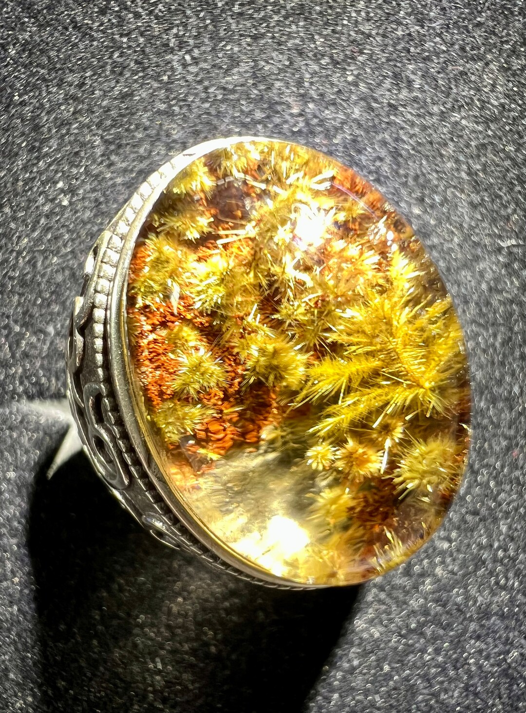 Stunning Mens Rutile Flower Garden Quartz S295 Silver Ring. Beautiful ...