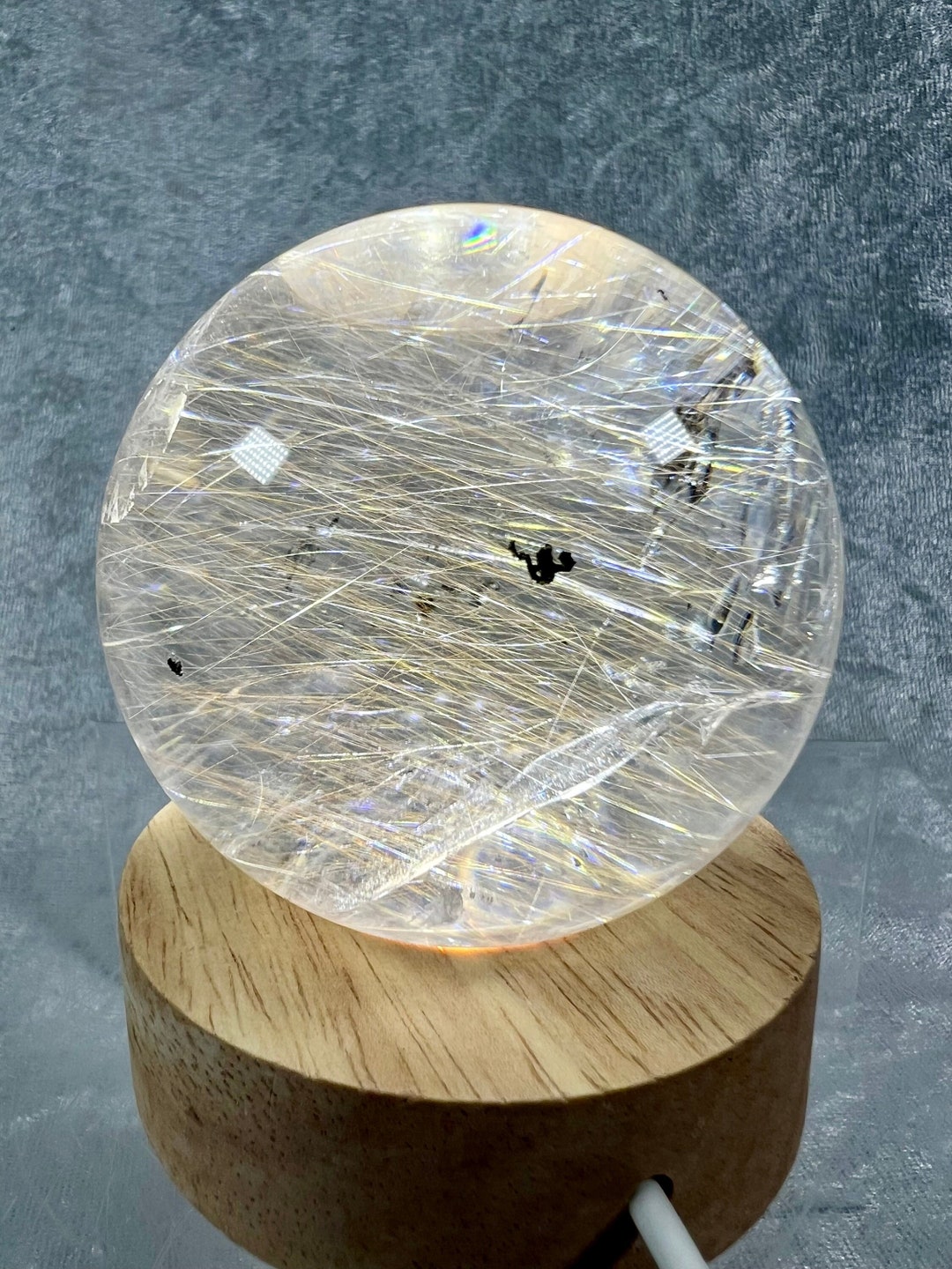 Large Stunning Golden Rutile Quartz Sphere. 68mm. Display Light Stand ...