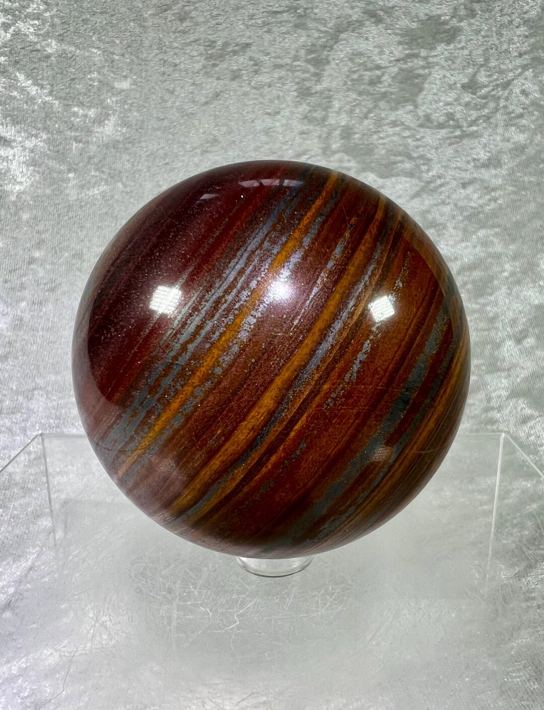Stunning Tiger Iron Crystal Sphere. 73mm. Amazing Flash With Gorgeous ...