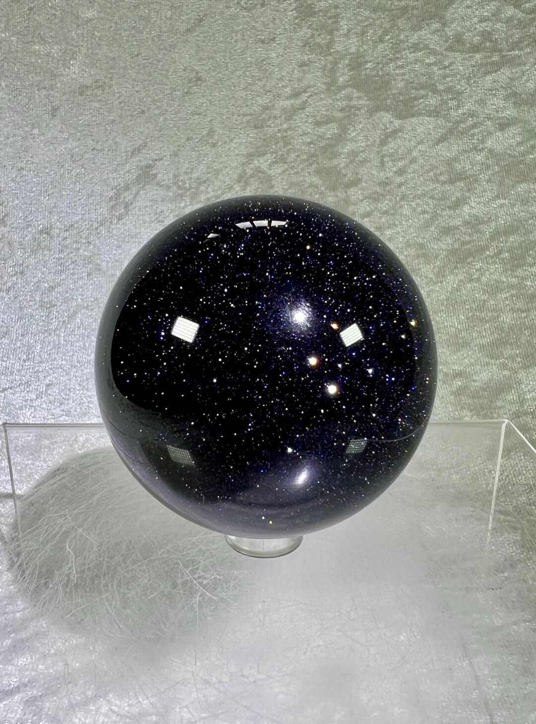 Gorgeous Blue Sandstone Sphere. 65mm. Beautiful Rainbow Flash. Very ...