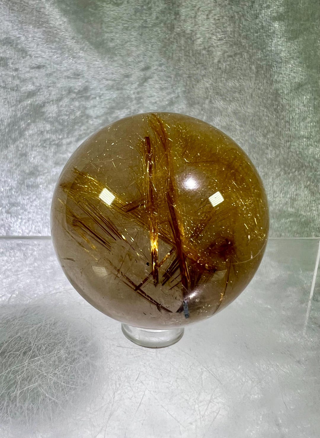 Amazing Golden Rutile Quartz Sphere. Beautiful Rutile Flower Inclusions ...