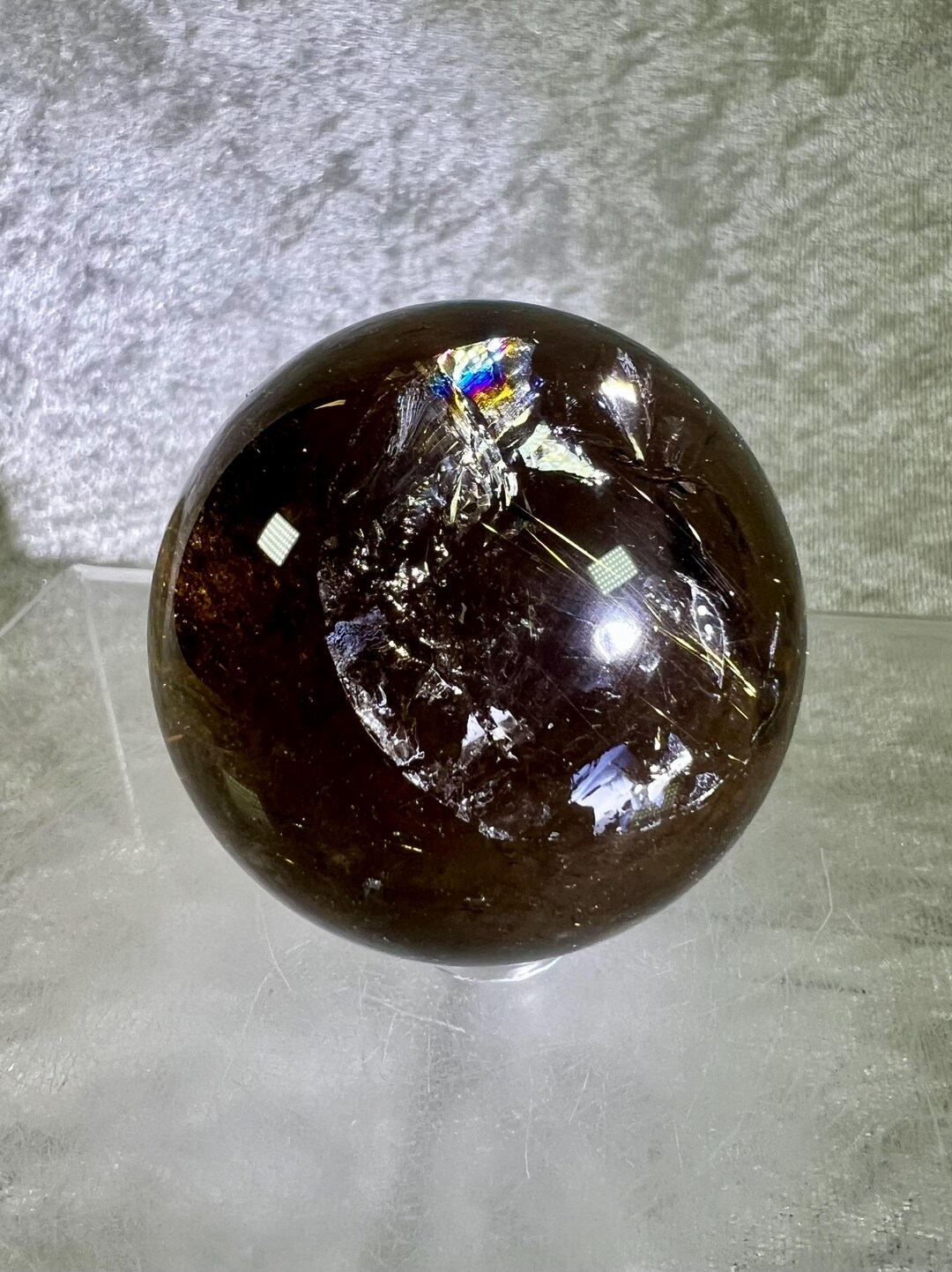 Smoky Rutile Quartz Sphere With Rainbows. 54mm. Rare Golden Rutilated ...