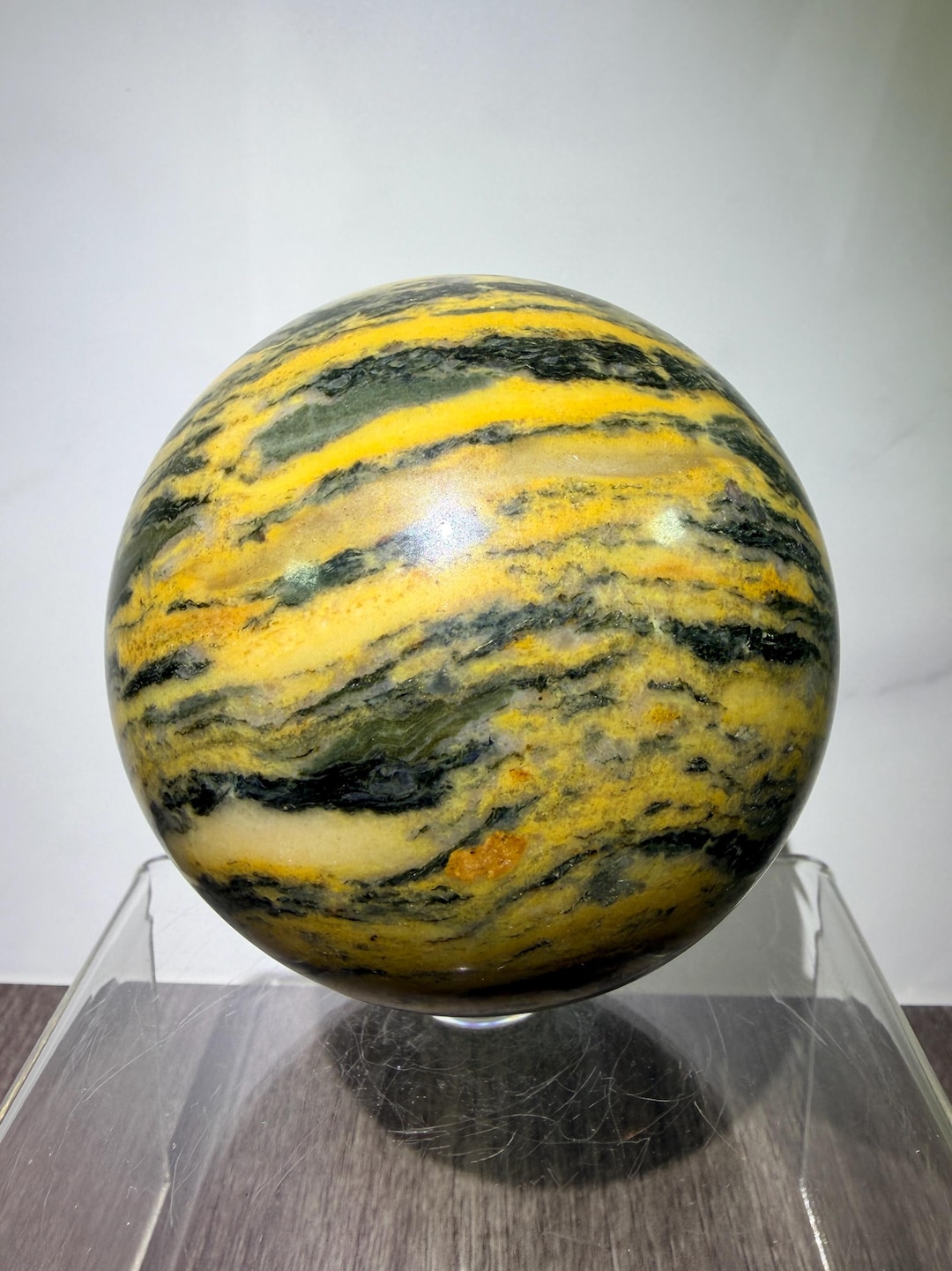 Large Tigerskin Jasper Sphere: Rare Wood Jasper Display Sphere With ...