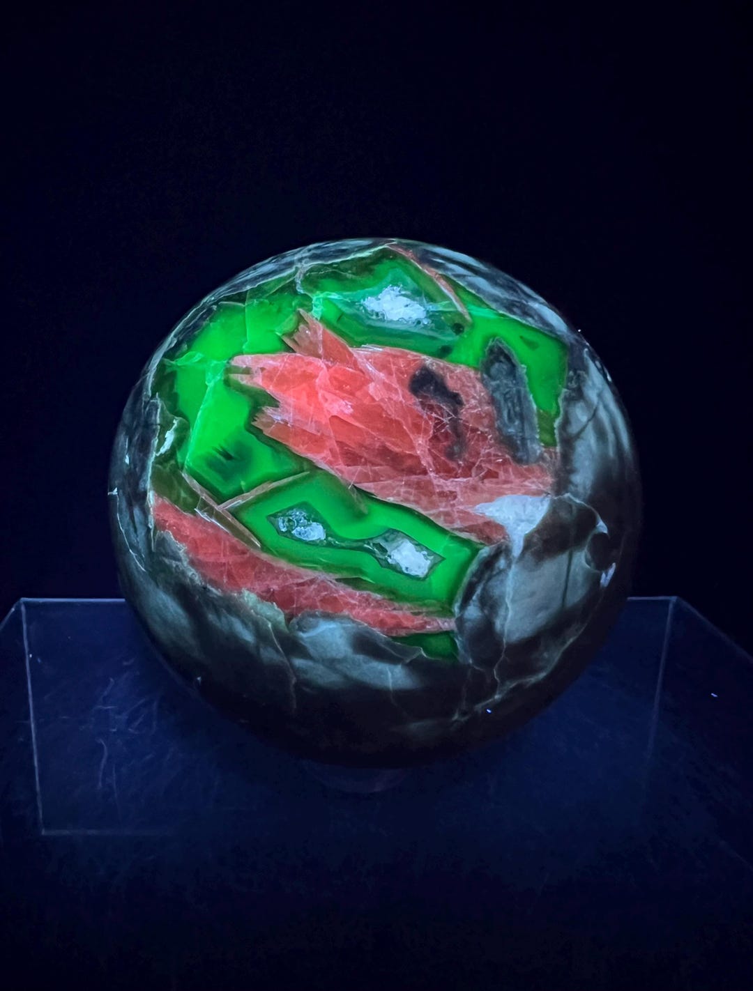 Very Rare Volcano Agate With Mangano Calcite Sphere. 70mm. Intense ...