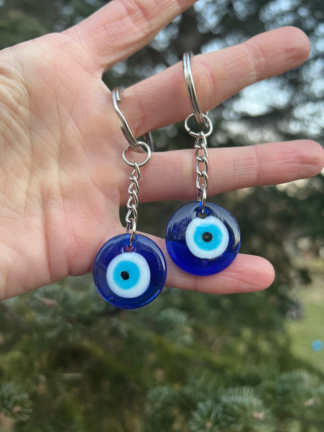 Evil Eye Keychain Protection Charm, Indigo Blue Glass Eye Charm, Good ...
