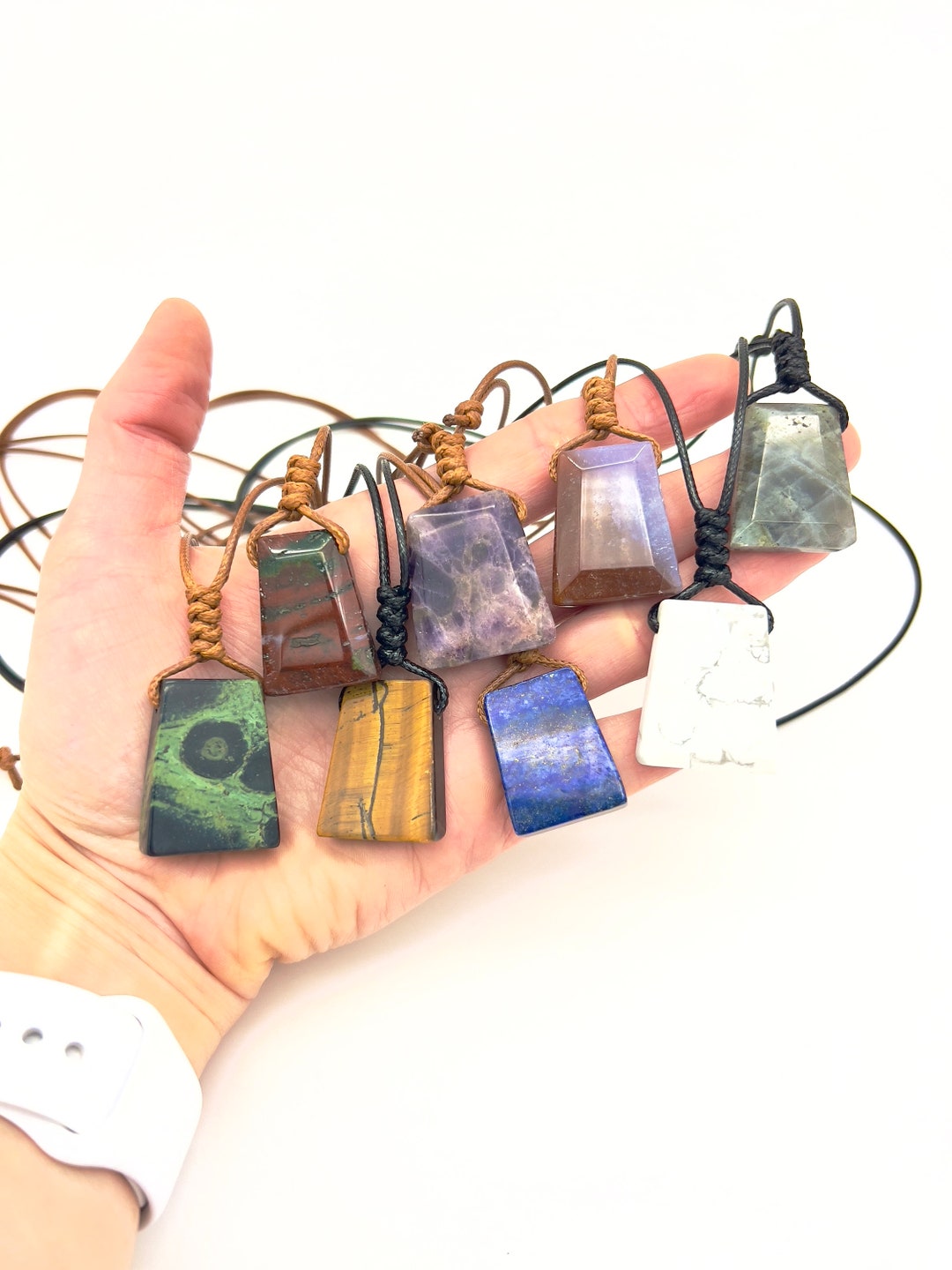 Mens Crystal Necklace Lapis Lazuli Tigers Eye Amethyst Bloodstone Agate ...