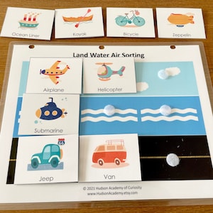 Toddler Busy Book Page, Land Water Air Sorting, Things That Go Learning ...