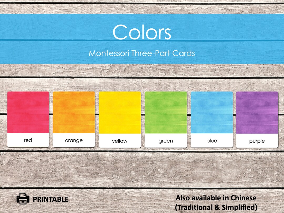 Colors Montessori Three Part Cards, Colours Flashcards, Nomenclature ...