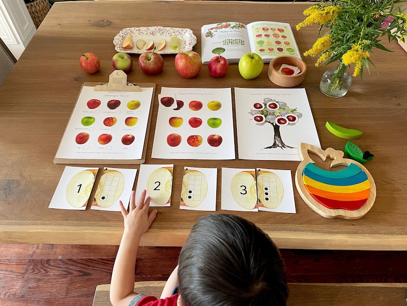 Apple Learning Pack: Montessori Matching & Counting Flashcards (PDF) - Etsy