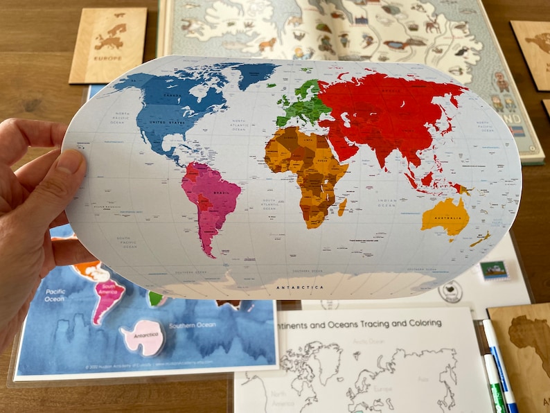 World Map Busy Book Printable: Continents & Oceans Matching (digital ...