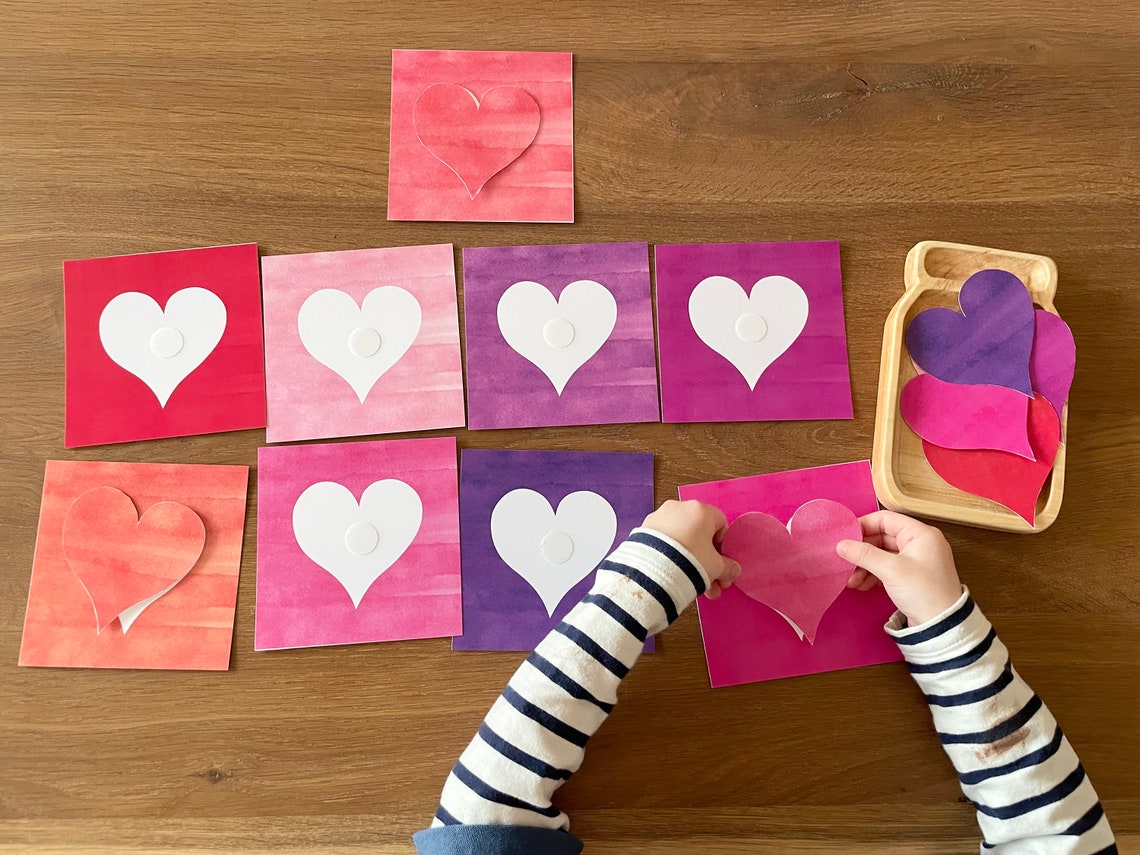 Valentine's Day Hearts Color Matching: Montessori Printable (PDF) - Etsy