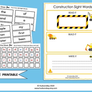 Sight Words Builder, Spelling Printable, Construction Vehicles, Fry's ...
