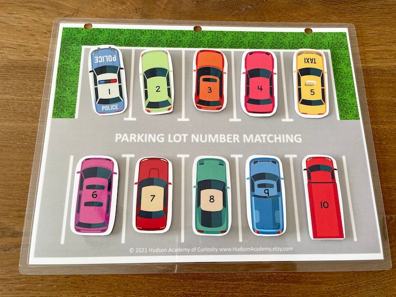 Parking Lot Number Matching Game: Toddler Learning Binder Page (digital ...