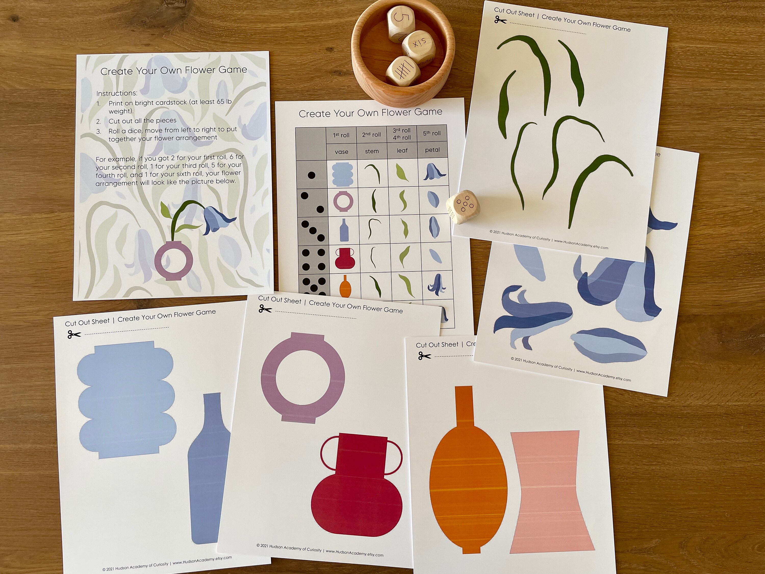 Roll A Flower Game Printable Game Toddler Dice Game | Etsy Canada