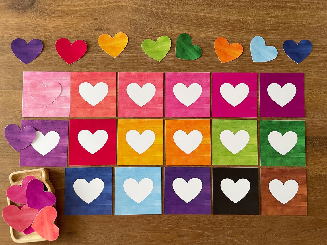 Valentine's Day Hearts Color Matching: Montessori Printable (PDF) - Etsy