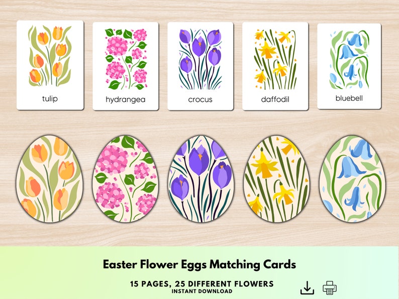 Easter Egg Flower Matching Cards: Spring Montessori Printable (PDF) - Etsy