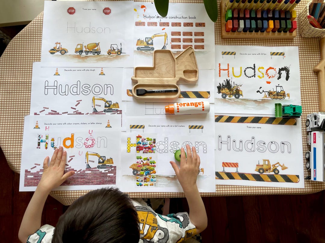 Personalized Construction Vehicle Name Tracing Mats; Preschool Writing ...