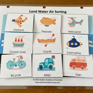 Toddler Busy Book Page, Land Water Air Sorting, Things That Go Learning ...