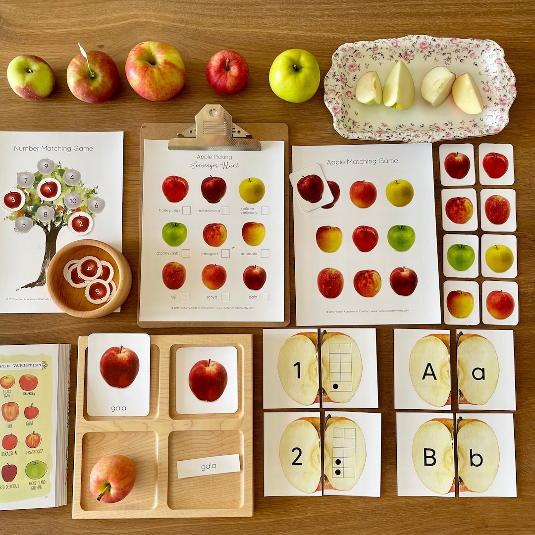Apple Learning Pack: Montessori Matching & Counting Flashcards (PDF) - Etsy