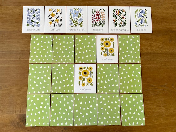 Flower Memory Game Flashcards Montessori Materials Printable | Etsy