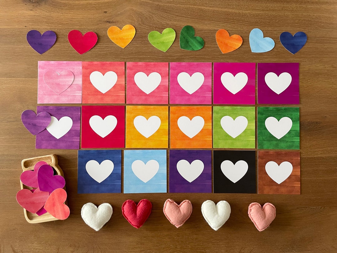Valentine's Day Hearts Color Matching: Montessori Printable (PDF) - Etsy