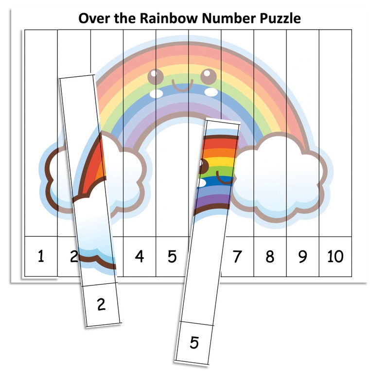 Over the Rainbow Number Puzzle for Preschool Printable Busy | Etsy