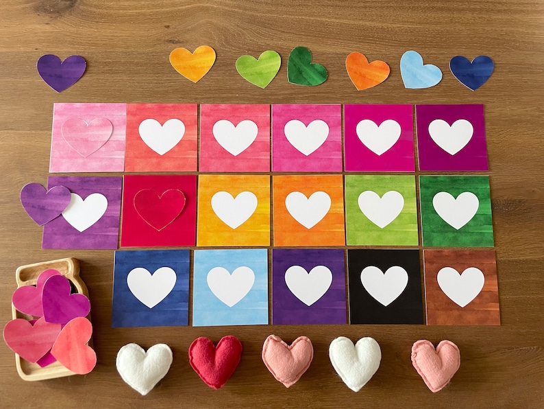 Valentine's Day Hearts Color Matching: Montessori Printable (PDF) - Etsy