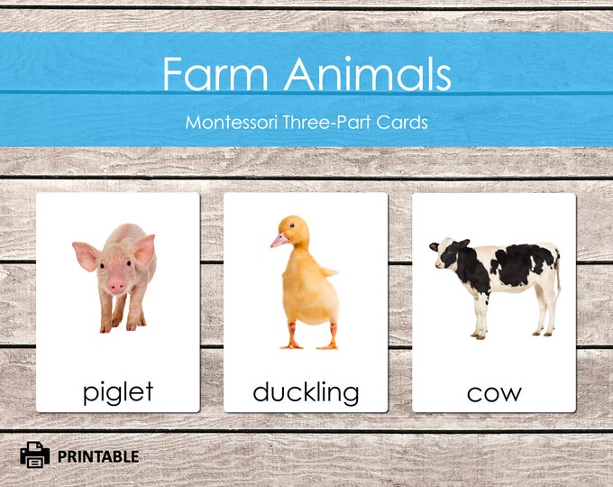 Farm Animals Cards Printable, Montessori Materials Printable, Three ...