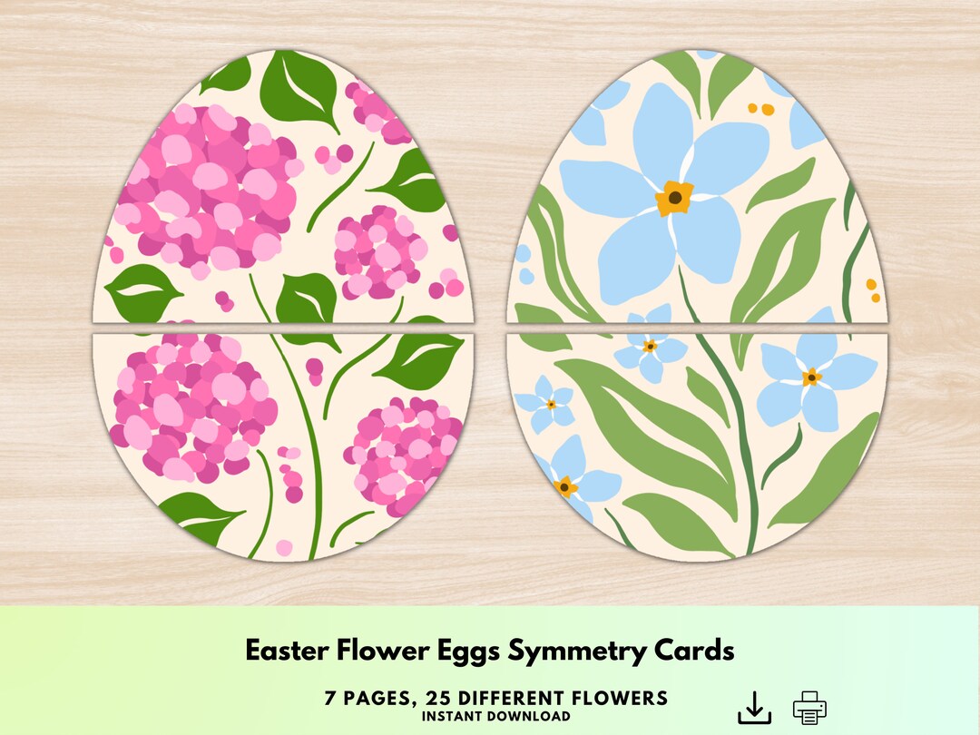 Flower Easter Egg Symmetry Cards: Toddler Montessori Printable (PDF) - Etsy