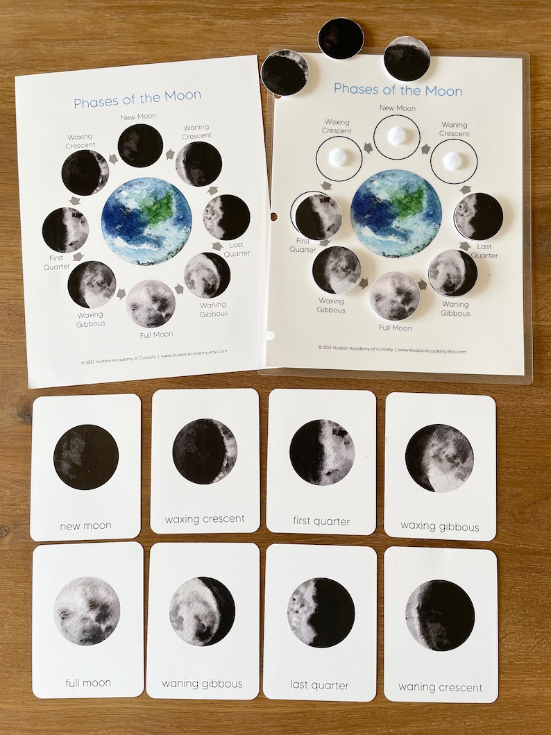 Moon Phases Flashcards: Educational Printable for Pre-k (digital ...