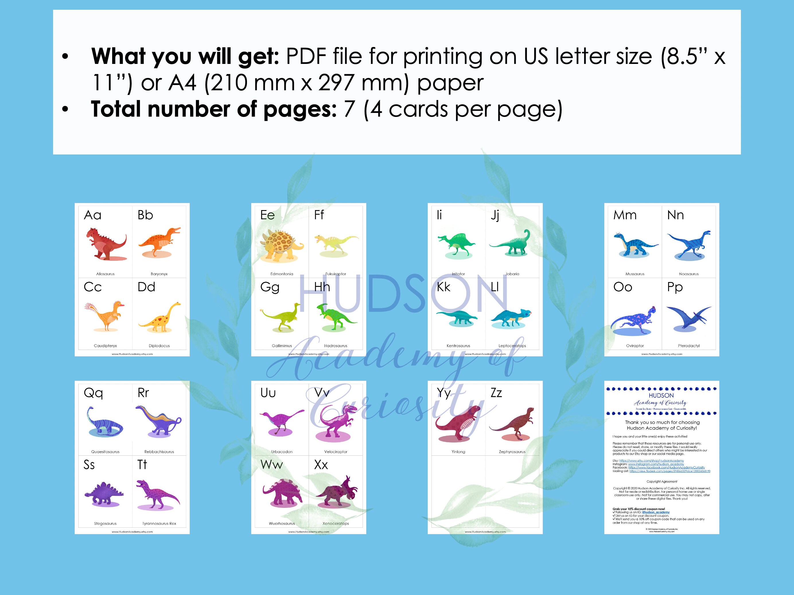 Dinosaur Alphabet Flashcards Toddler Alphabet Cards Dinosaur | Etsy