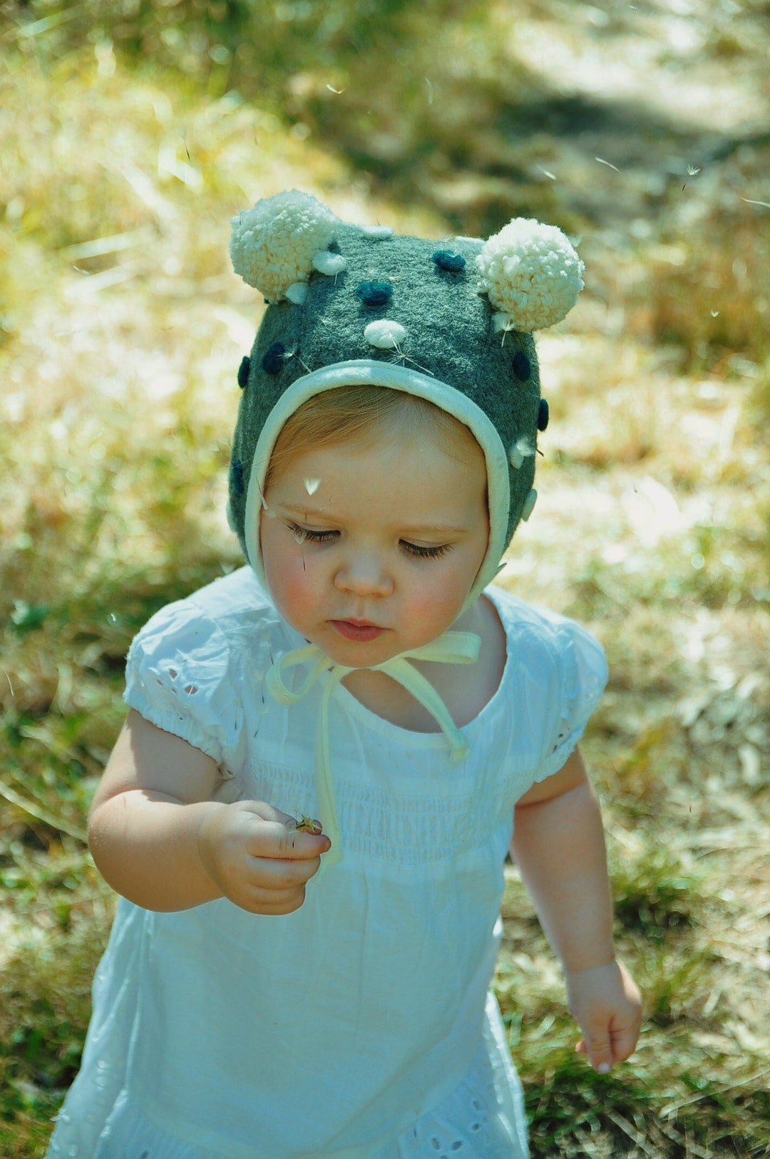 Winter Wool Pom Pom Bonnet, Pom Pom Bonnets, Winter Baby Bonnet, Wool ...