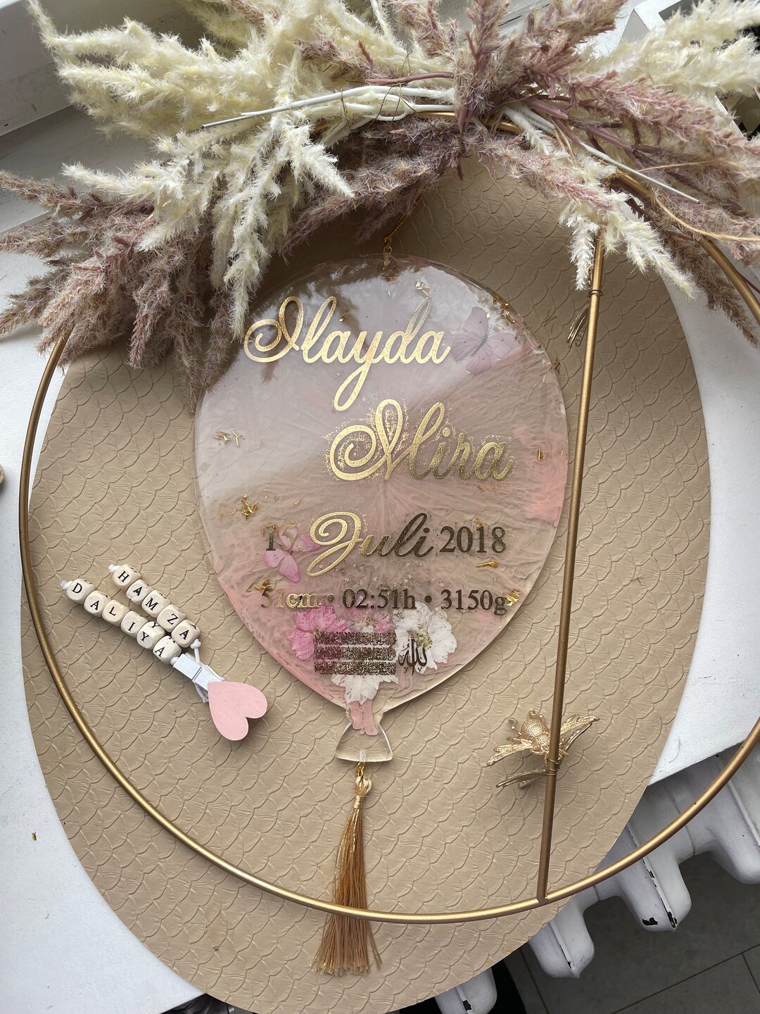 Baby Balloon Cloud Resin Art Islam Newborn Gift Pressed Flowers ...